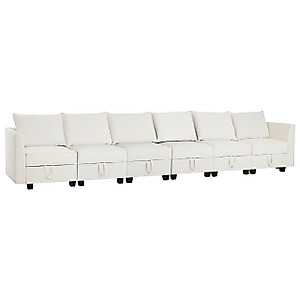 Naomi Home Elizabeth Modern DIY Collection - Convertible Modular Sectional Sofa - Ultimate Sofa Experience - Linen Sofa Couch for Living Room, Apartment, Office - 6 Piece Modular Sectional - White