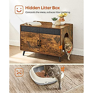 FEANDREA Litter Box Enclosure, Cat Litter Box Furniture Hidden, with Removable Divider, High Legs, Cat House for Indoor Cats, Side End Table, 31.5 x 19.7 x 21.7 Inches, Rustic Brown UPCL006X01
