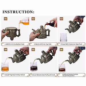 LURRIER Assassins Teapot, Handmade Chinese Ceramic Tea Kettle, One Pot Three Drinks,Two Chambers Teapot, Drink Dispenser, Magic Trick Teapot with Gift Box, 16 oz(Green)