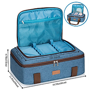 LHZK Double Decker Insulated Casserole Carrier for Hot or Cold Food, Expandable Hot Food Carrier, Lasagna Holder Tote for Potluck Parties, Picnic, Beach, Fits 11 x 15 or 9 x 13 Baking Dish (Blue)