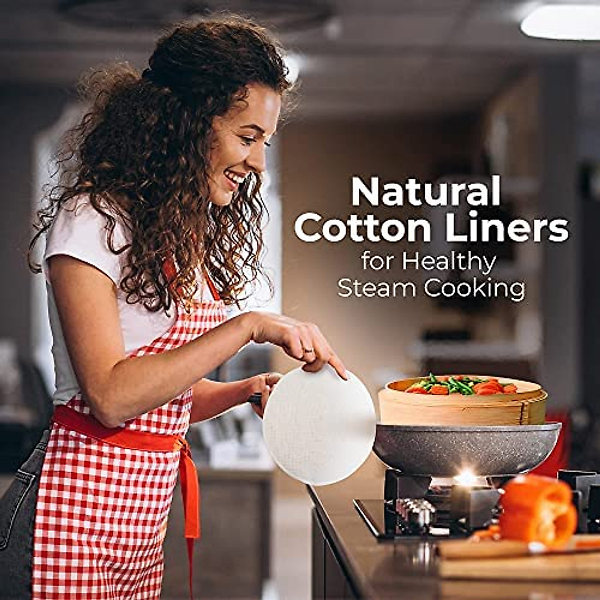 Annie’s Kitchen Complete Set Handmade Bamboo Steamer Baskets, Lid Dumpling Maker with Spoon, 4 Reusable Cotton Liners, 2 sets Chopsticks- For Rice, Vegetables, Fish, Meat, Desserts(10 Inch 2 Tiers)