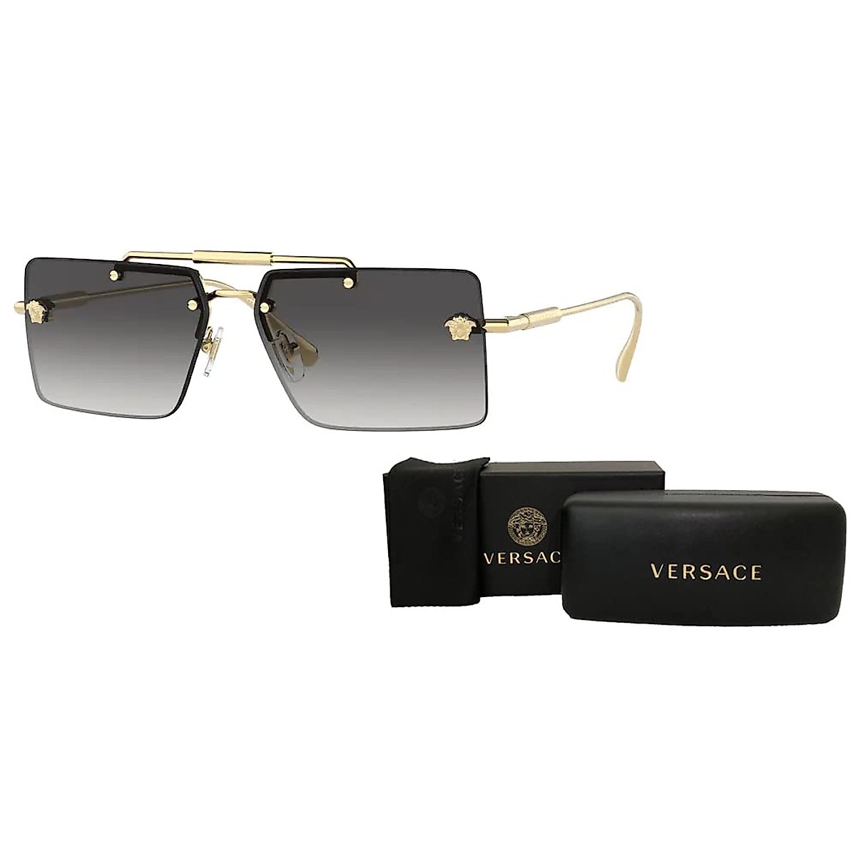 Versace VE2245 10028G 60MM Gold/Grey Gradient Rectangle Sunglasses for Women + BUNDLE With Designer iWear Eyewear Kit