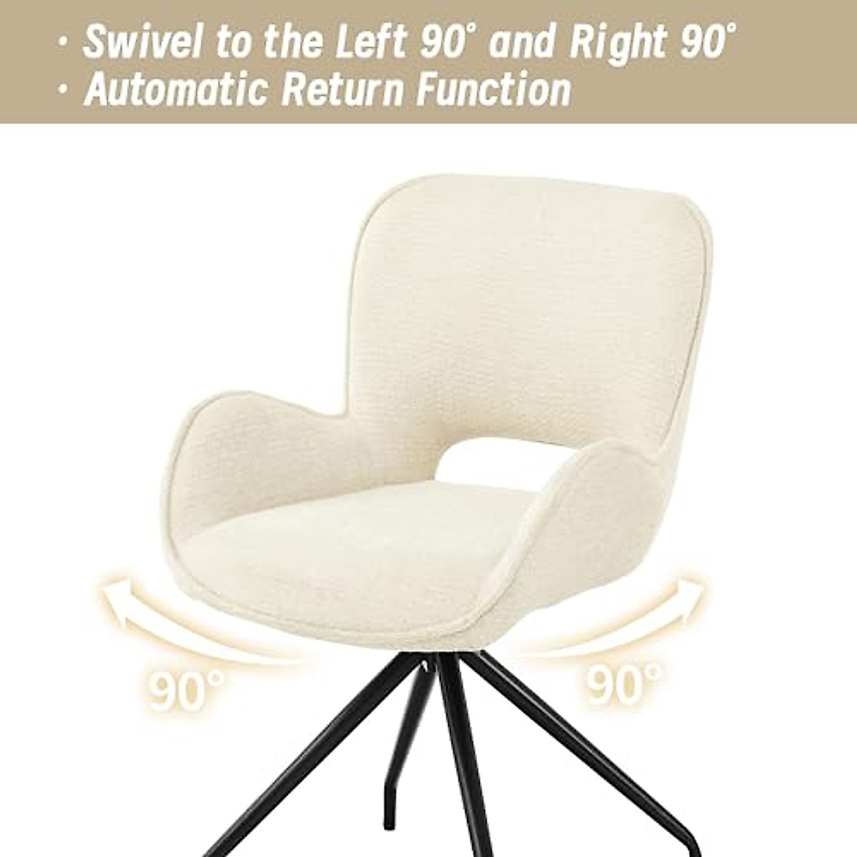 Art Leon Dining Chairs, Set of 2, Fabric Upholstered Dining Room Chairs, Modern Swivel Accent Chairs with Black Metal Legs for Living Room Kitchen, Off White