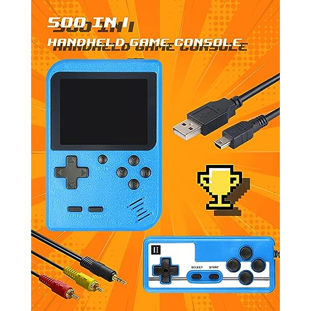 Hikonia Handheld Game Console,Portable Retro Video Game Console with 500 Classical FC Games,3.0 Inches Screen,1020mAh Rechargeable Battery,Support for TV & Two Players,Gift for Kids & Adult(Blue)