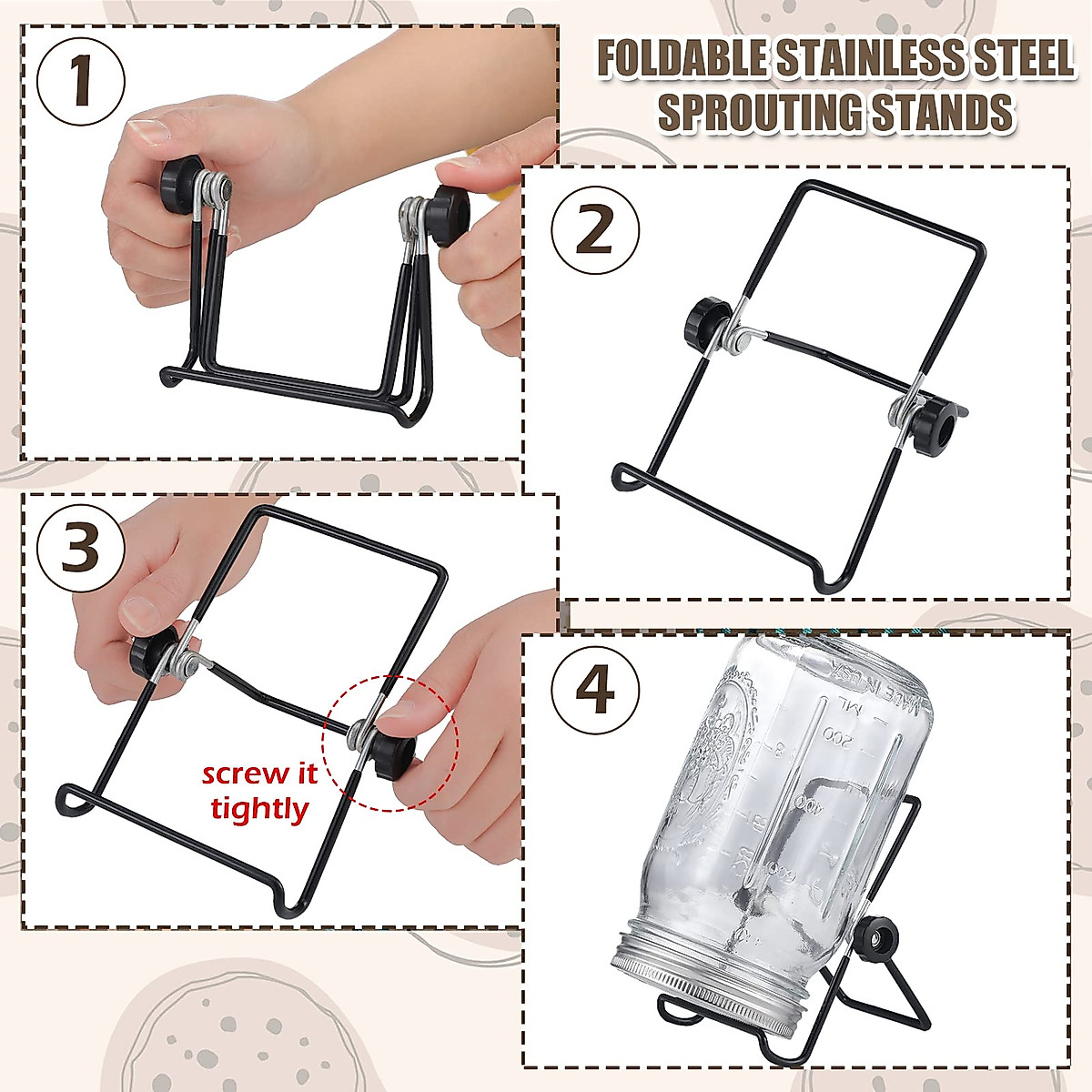 Tessco 8 Sets Sprouting Jar Kit Includes Sprouting Lids and Stainless Steel Sprouting Stands Mason Jar Screen Lids for Sprouting Growing Seeds