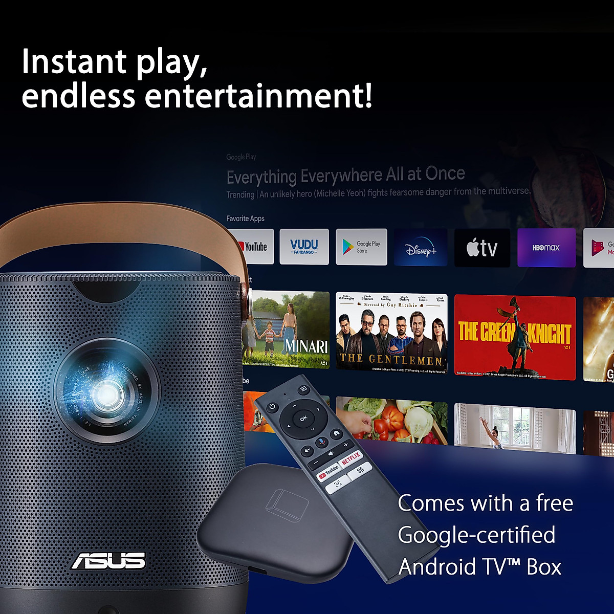 ASUS ZenBeam L2 Smart Portable Projector with WIFI and Bluetooth - 960 LED Lumens, 1080P, Chromecast, Built-in Battery, Speaker, 3.5 hr Video Playback, Wireless Projection, Light Wall, Android TV Box