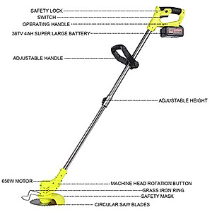 Weed Wacker Cordless Brush Cutter Battery Powered with 2Pcs 36Tv 4A Battery,Electric Brush Cutter Stringless Weed Eater with 9Blades,Weed Trimmer for Lawn,Garden,Yard,Bush Trimming&Pruning,Lightweight