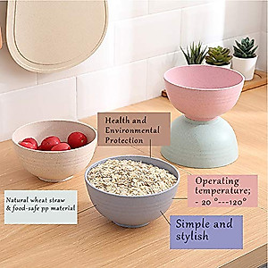Lnrkai 5 PCS Cereal Bowls Pasta Bowls, 24 OZ Unbreakable Wheat Straw Bowls Lightweight Durable Snack Bowls Dishwasher & Microwave Safe Bowls for Adult, Rice, Soup (Pink)