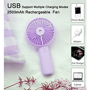 Portable Hand held Misting Fan, Small Personal USB Rechargeable Battery Operated Spray Fan Mister with 20ml Water Tank Mist Lash Fan Quiet 3 Speed Strong Cooling Wind for Travel Office Outdoors purple