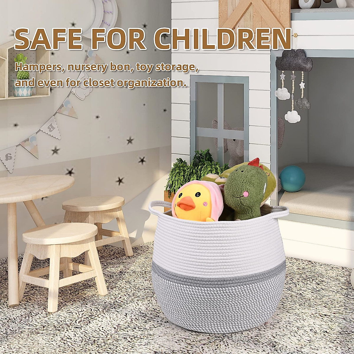 Woven Basket Rope Storage Basket, Home Decor Blanket Basket Laundry Hamper, Nursery BinToys Storage Basket with Handle, Baskets for Toys Pillows Towels