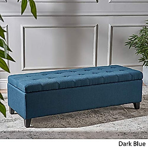 Christopher Knight Home Mission Fabric Storage Ottoman, Dark Blue, 18.75 x 50.50 x 16.00 inches