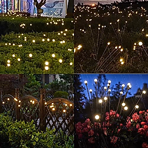 UN UNITEDTIME 2 Pcs Solar Firefly Lights Outdoor Waterproof, Solar Starburst Swaying Garden Lights, Swaying When Wind Blows Solar Garden Lights Outdoor Decorative String Lights (Warm)