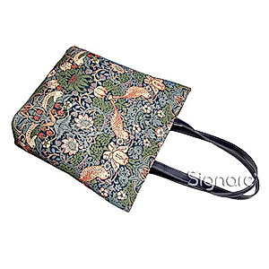 Signare Tapestry Shoulder Bag Tote Bag for Women with Blue Flower and Bird William Morris Strawberry Thief Design (SHOU-STBL)