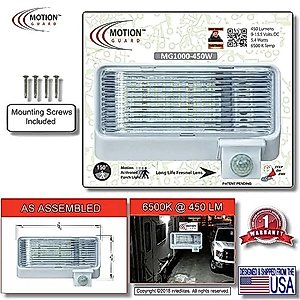 MOTION-GUARD, MG1000-450W, RV Motion Sensor Light, 12 Volt, Exterior Mounted Motion Sensor Bright LED Porch Utility IP65 Flood Light with Battery Monitoring Sensor and EMI Suppression, USA Designed