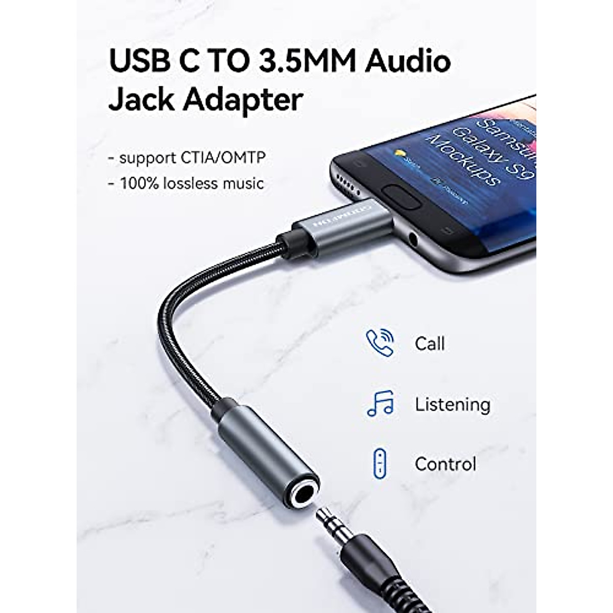 SOOMFON USB C to 3.5mm Audio Headphone Adapter USB Type C to Aux Female Headphone Jack Adapter Hi-Res DAC Dongle Cable for Samsung Galaxy S21 S20 Ultra, Pixel 4 3 2 XL, iPad Pro and More