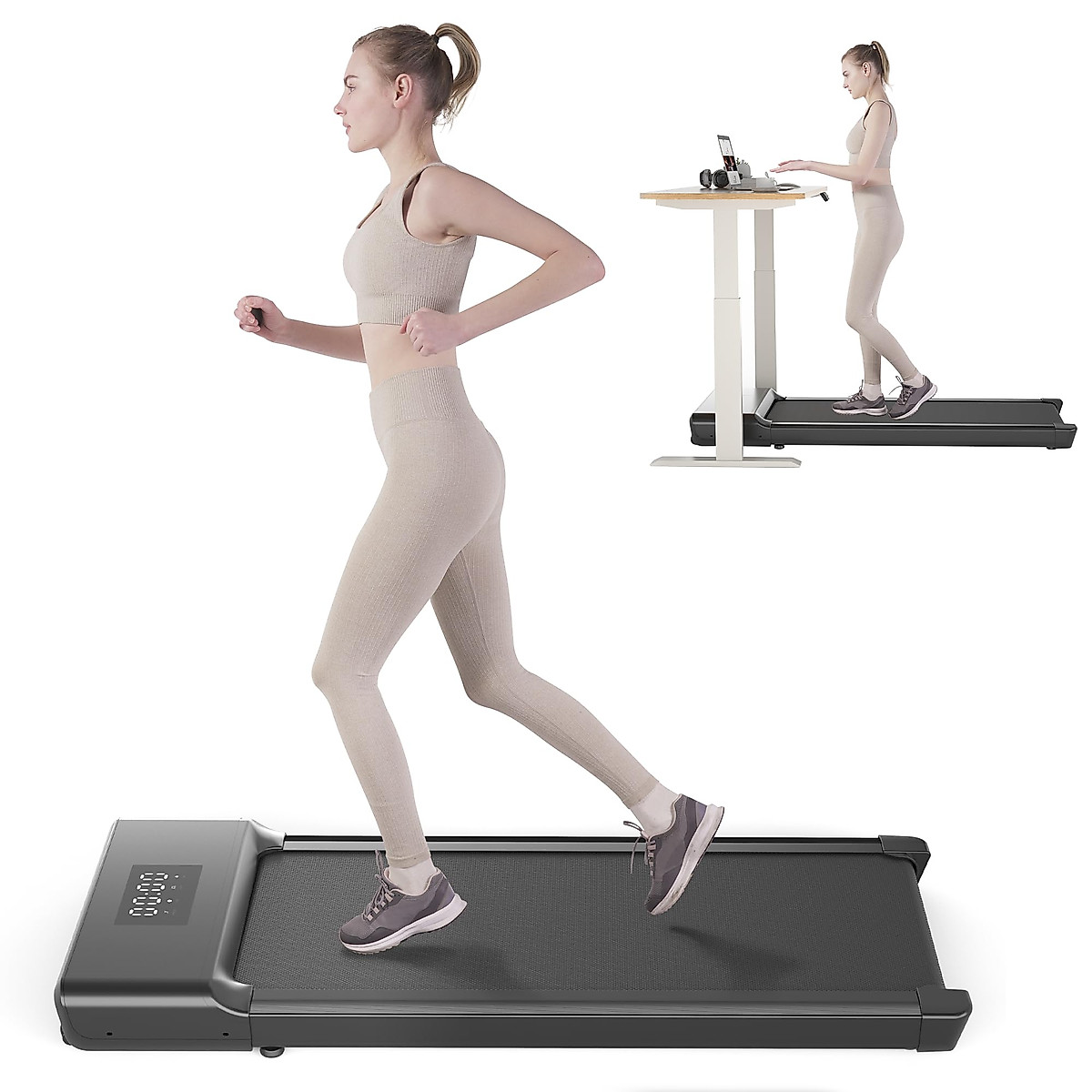 MJWW Walking Pad, 300lbs Treadmill Under Desk with 2.5HP Motor, Walking Pad Treadmill for Home and Office, Installation-Free Standing Desk Treadmill with Remote Control, LED Display (Black BA01)