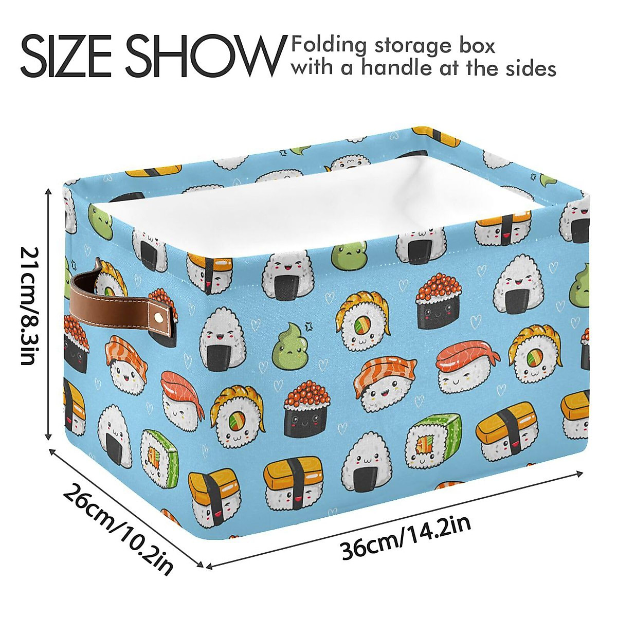 YEGAME Storage Basket Sushi Rectangular Collapsible Canvas Shelves Storage Bins with Leather Handles for Shelves Home Closet Bedroom Living Room, 1Pack