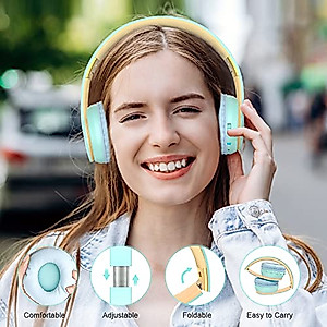 I love e iFecco Wireless Bluetooth Headphones Over-Ear, Foldable HiFi Stereo Headset with Built-in Microphone and Soft Protein Earpads for Travel, Home, Office (SkyBlue)