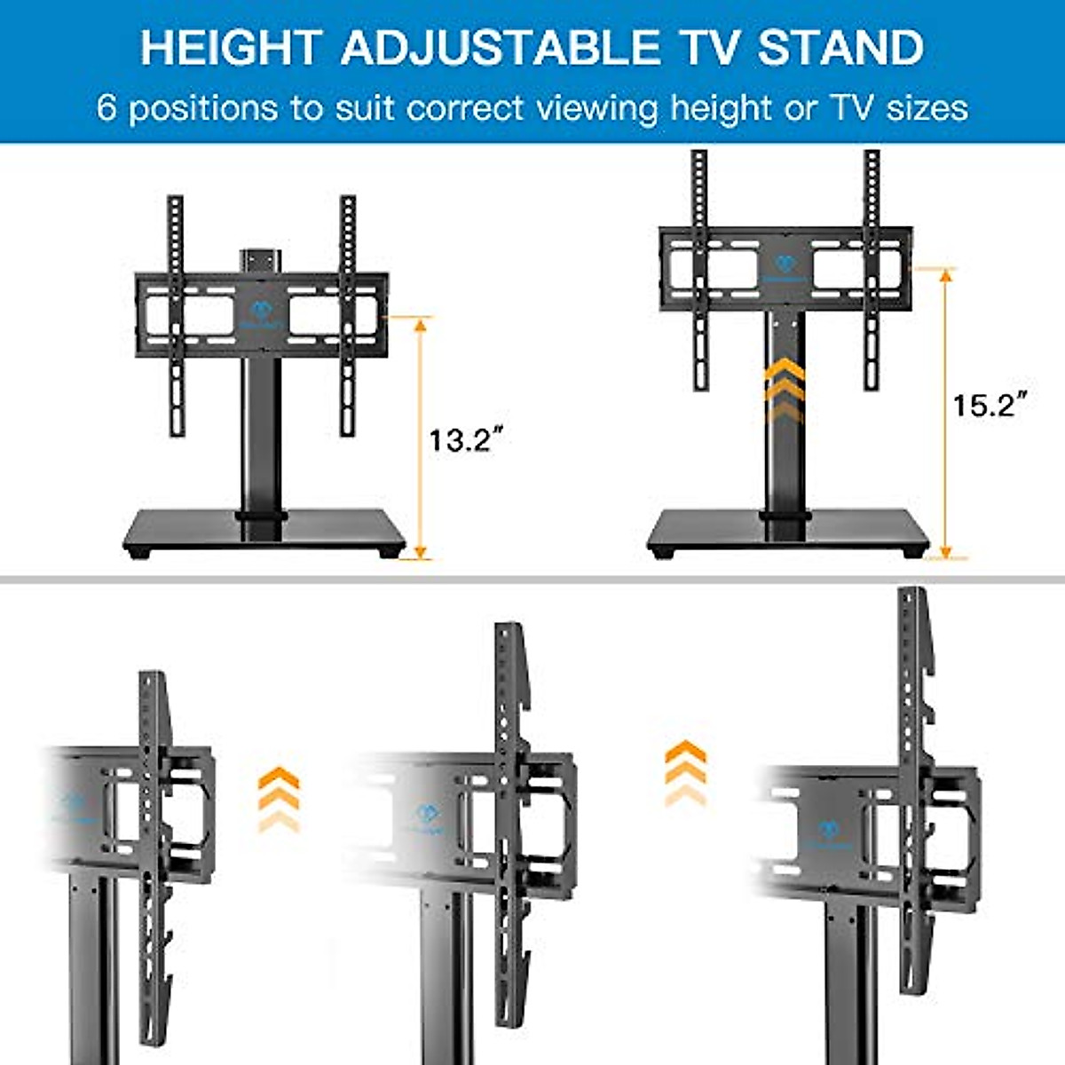 PERLESMITH Swivel Universal TV Stand/Base - Table Top TV Stand for 32-60 inch LCD LED TVs - Height Adjustable TV Mount Stand with Tempered Glass Base, VESA 400x400mm, Holds up to 88lbs PSTVS09