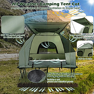 Tangkula 5-in-1 Tent Cot, 2 Person Camping Tent Combo with Awning, Air Mattress, Sleeping Bag, Air Pillow, Camping Cot, Elevated Single Cot Tent with Carrying Bag for Outdoor Hiking, Picnic, Travel