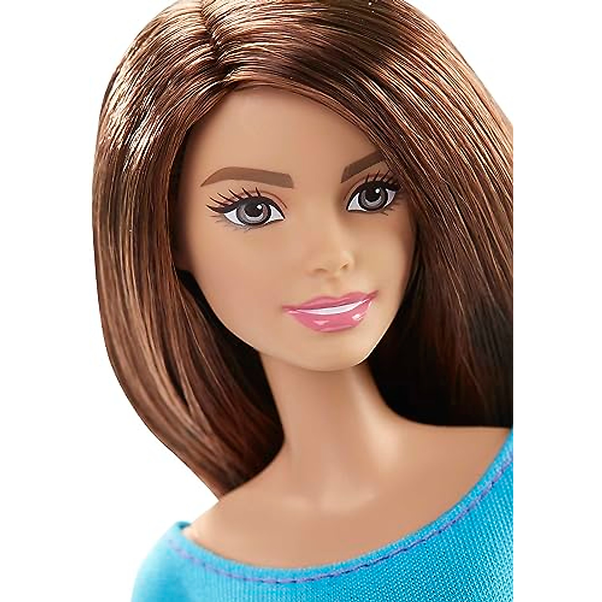 Barbie Made to Move Fashion Doll with Brown Hair Wearing Blue Color-Blocked Top & Yoga Leggings, Flexible with 22 Posable "Joints"