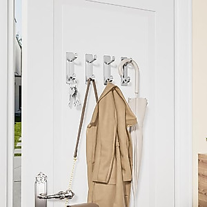 pickpiff Adhesive Coat Hooks, Extra Sticky Waterproof Metal Hook for Hanging Towels, Wreath, Purse, Hat, Cloth, Wall Mounted Hanger for Shower Bathroom Kitchen Door Heavy Duty, Silver, 4 Pack