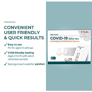 ImmuView COVID-19 Antigen Home Test, FDA EUA at-Home Self Test, Non-invasive Nasal Swab, Easy to Use & Results Within 15 Minutes (1 Pack, 5 Tests Total)
