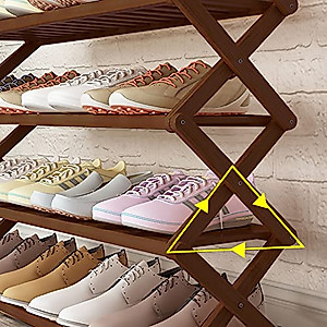 Kainice Large 5 Tier Bamboo Shoe Rack Foldable Natural Free Standing Shoe Shelf Shoe Storage Organizer for Closet, Porch, Entryway, Hallway, Cubby, Bathroom and Living Room