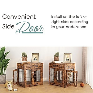 DOSSMBOLA 30'' Medium Dog Crate Furniture for Medium Small Dogs, Wooden Dog Kennel Dog Crate with Storage Drawer, End Table Dog Cage - Brown