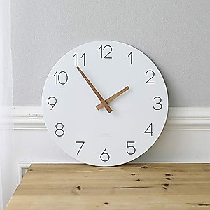 mooas Flatwood Wall Clock, 12" Wood Wall Clock Non-Ticking Sweep Movement Decorative Wall Clock Battery Operated Wall Clock Clock for Home Living Room Kitchen Bedroom Office School Hotel