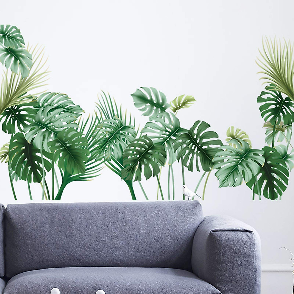 Tropical Wall Decals Palm Leaf Wall Stickers for Living Room, Green Plants Wall Decor Posters Vinyl Peel and Stick Art Murals for Bedroom Nursery Office