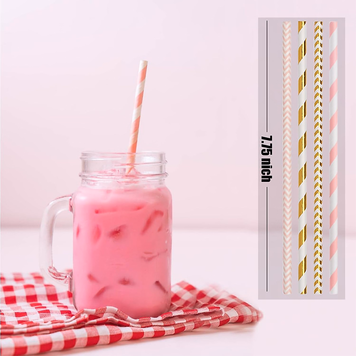 ALINK Biodegradable Paper Straws, 100 Pink Straws/Gold Straws for Party Supplies, Birthday, Wedding, Bridal/Baby Shower, Christmas Decorations and Holiday Celebrations