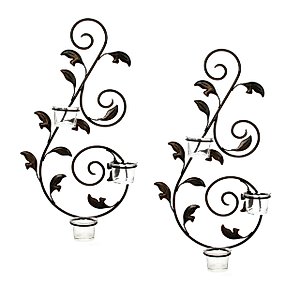 Hosley Iron Leaf Wall Sconce Set with Tealights 18" High Large Scale Wall Decor Elegant Iron Sconces for Home Decorative Metal Leaf Design Perfect for Modern