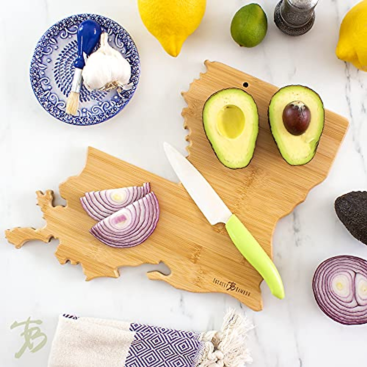 Totally Bamboo Destination Louisiana State Shaped Serving and Cutting Board, Includes Hang Tie for Wall Display