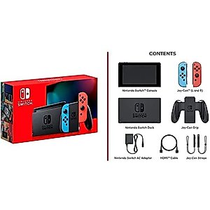 New Switch Deluxe Game Bundle For Holiday: Nintendo Switch with Neon Blue and Neon Red Joy-Con - 6.2" Touchscreen LCD Display + Mario and Rabbids Kingdom Battle Game, and T.F. Card