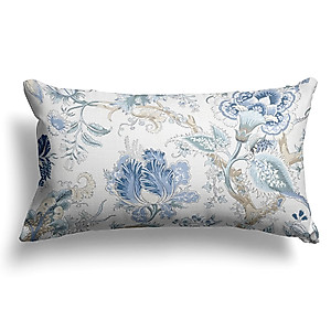 Snycler Chinoiserie Pillow Covers Set of 2 Blue and White Outdoor Pillows Flowers Throw Pillow Covers Cotton Square Cushion Cover Decor for Bedroom Couch Bed Living Room Sofa Chair 12"x20" C12
