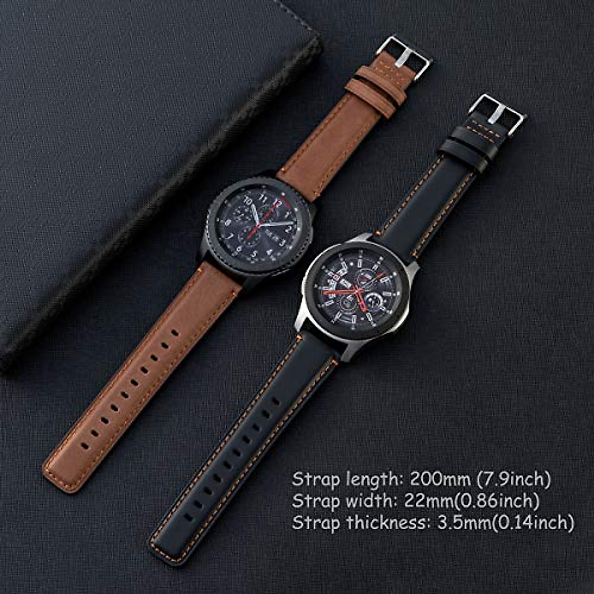 Galaxy Watch 46mm Band 2 Pack, Compatible with Samsung Galaxy 46mm Watch Bands, Width 22mm Watch Band Quick Release Leather Straps Unisex size (Black+Brown)