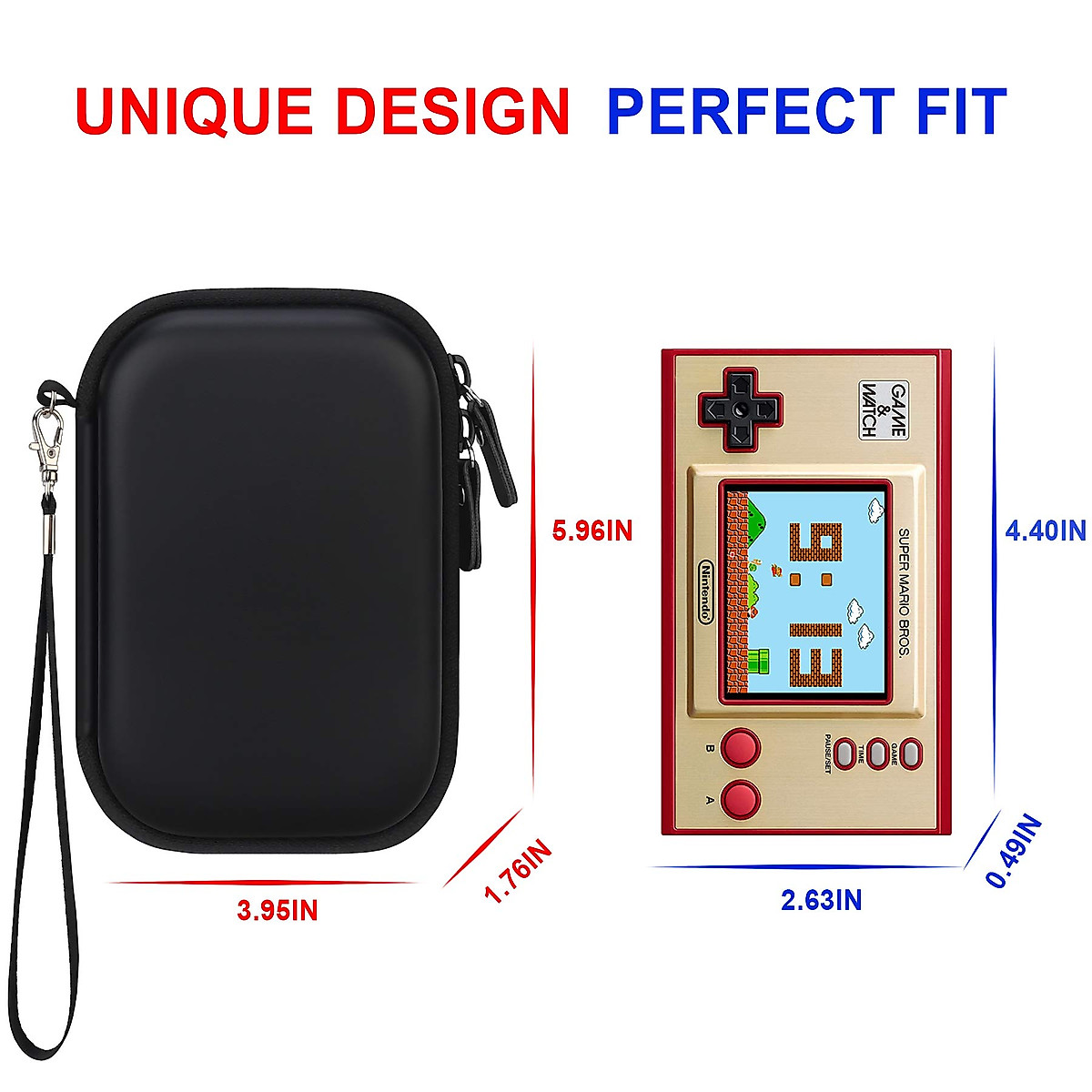 BOVKE Carrying Case For Nintendo Game & Watch: Super Mario Bros Handheld Game Consoles Classic Device, Extra Mesh Pocket for Charging Cable, Black