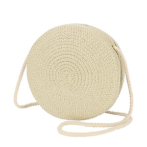 Yomietar Womens Small Round Straw Crossbody Bag Beach Shoulder Bag Handbag Purse for Summer, Beige