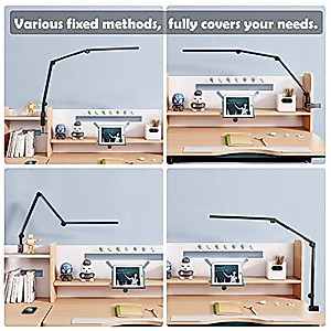 Arteasy LED Desk Lamp, Desk Light for Home Office, Dual Light Source, Eye-Caring Optical Lens, 5 Color Modes & Brightness, Swing Arm Office Lamp, Clamp Lamp with Timer/Memory Function, 18 W(Black)
