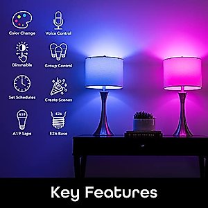 Geeni Prisma 800 2700K Dimmable A19, 60W Equivalent Color Changing RGBW LED Smart WiFi Light Bulb, Works with Alexa and Google Home, No Hub Required, Requires 2.4GHz WiFi  (2 Pack)