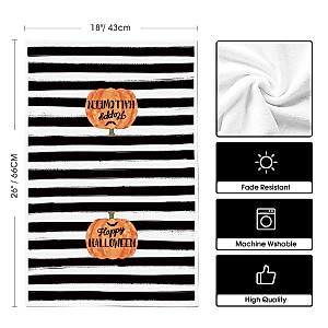 Artoid Mode Watercolor Stripes Happy Halloween Kitchen Towels and Dish Towels, 18 x 26 Inch Spooky Trick Boo Pumpkins Holiday Ultra Absorbent Drying Cloth Hand Towels for Cooking Baking Set of 2