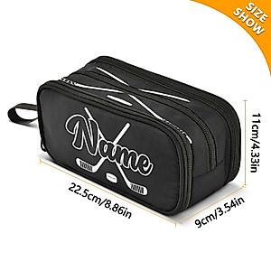 Fisyme Hockey Stick Puck Black Custom Pencil Case Large Capacity Pen Box Makeup Pouch Holder Organizer Stationery Bag for School Office College Traval