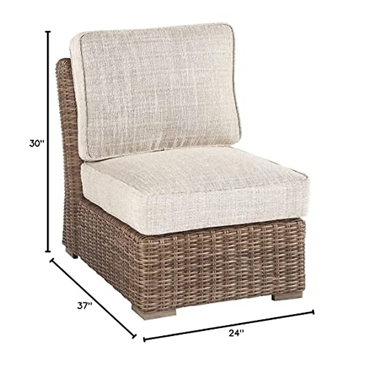 Signature Design by Ashley Beachcroft Patio Farmhouse Outdoor Wicker Cushioned Armless Chair, Beige