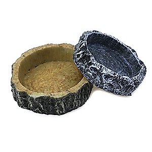 Tighall Reptile Food Bowls Reptile Ramp Dish Pets Imitation Wood Feeding Plate Tortoise Rock Food Dish Frog Water Bowls for Corn Snake Crawl Pet