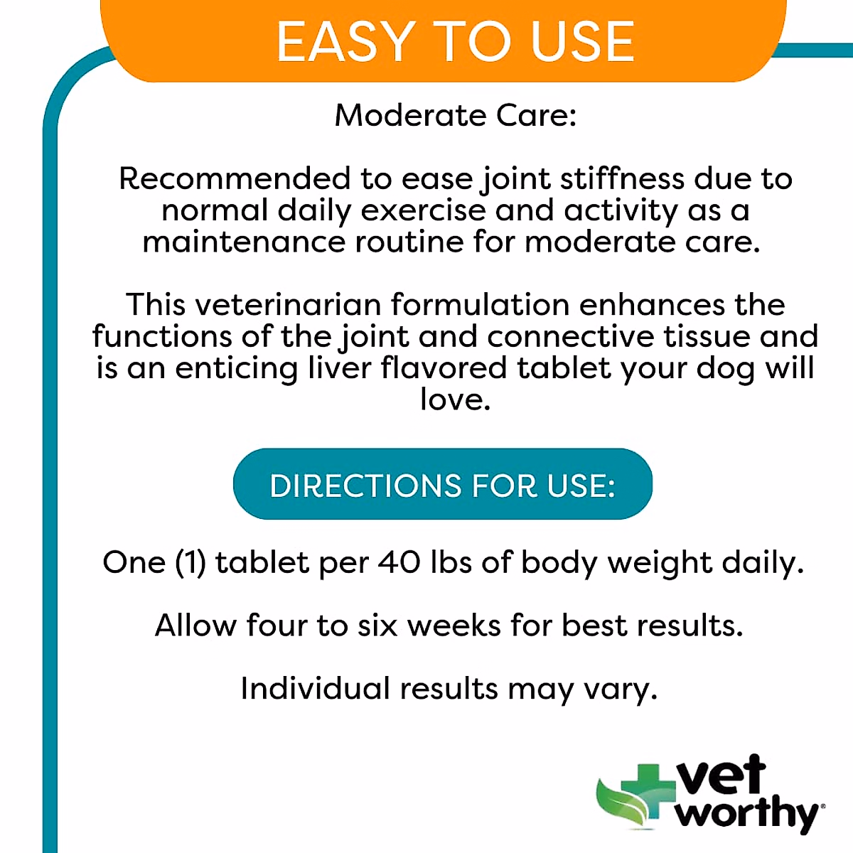 Vet Worthy Joint Support Level 2 Chewable Tablet | Supports Bone Health and Healthy Joints | Dog Supplement with Glucosamine, Chondroitin, MSM, Hyaluronic Acid | Liver Flavor 60 Count
