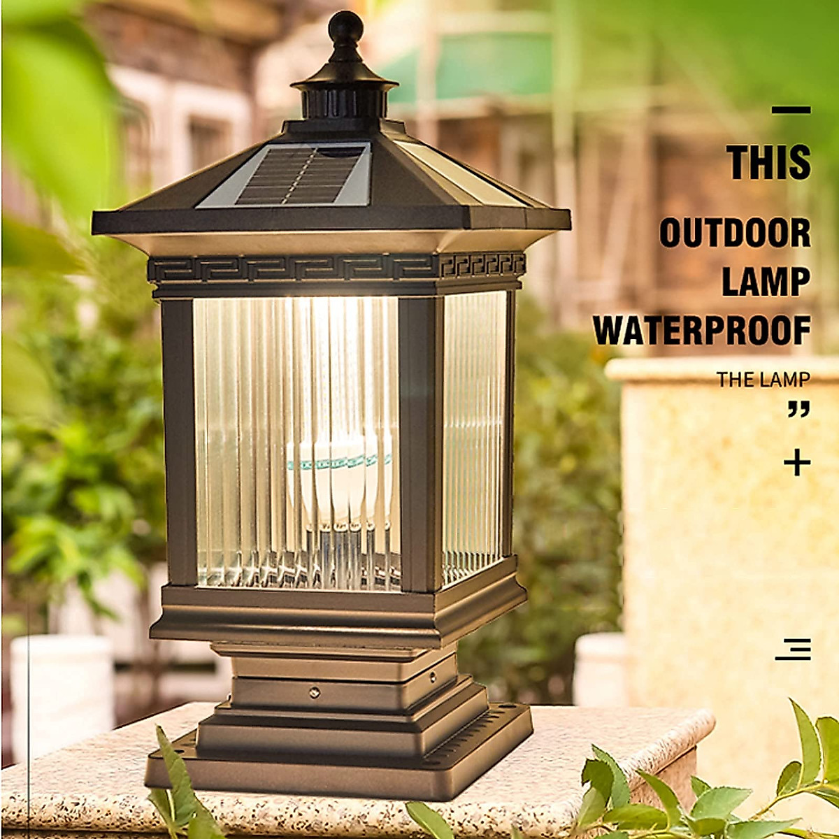 Post Lights Retro Solar Column Headlight, Traditional Victorian Waterproof Bollard LED Lantern Deck Yard Pedestal Pillar Lamp Simple Garden Patio Landscape Home Decoration Illumination