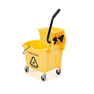 Amazon Basics Side Press Wringer Combo Commercial Mop Bucket on Wheels, 35 Quart, Yellow
