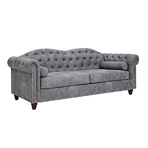 Modern Loveseat Couch Sofa,Classic Traditional Chesterfield Upholstered Accent 3 Seaters Large Sofá Love Seats Futon Couches Furniture with Nailhead Scrolled Arms&Pillows for Small Space/Living Room