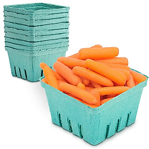 FMP Brands 44 Pack Quart Green Molded Pulp Fiber Berry Basket Produce Vented Container for Fruit and Vegetable, Farmer Market, Grocery Stores and Backyard Party